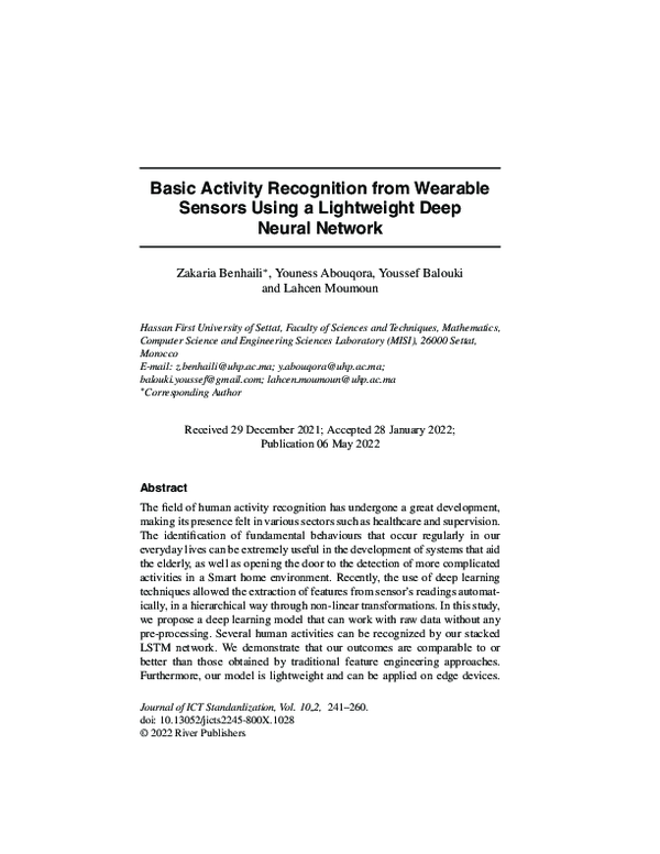Pdf Basic Activity Recognition From Wearable Sensors Using A Lightweight Deep Neural Network