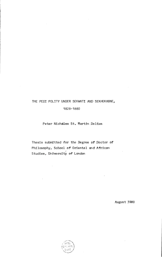 (PDF) The Pedi polity under Sekwati and Sekhukune 1828-1880
