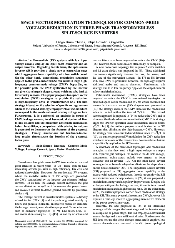 (PDF) Space Vector Modulation Techniques for Common-Mode Voltage ...