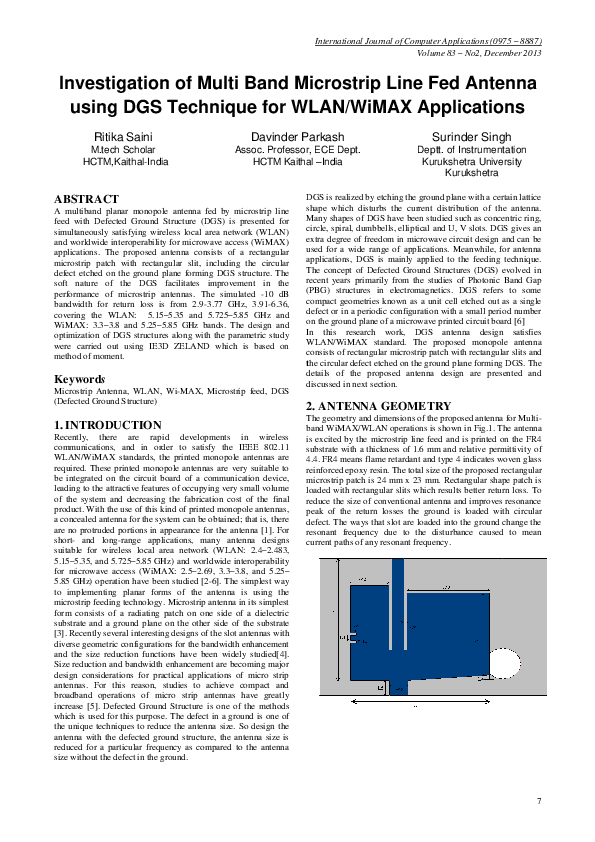 (PDF) Investigation of Multi Band Microstrip Line Fed Antenna using DGS Technique for WLAN/WiMAX ...