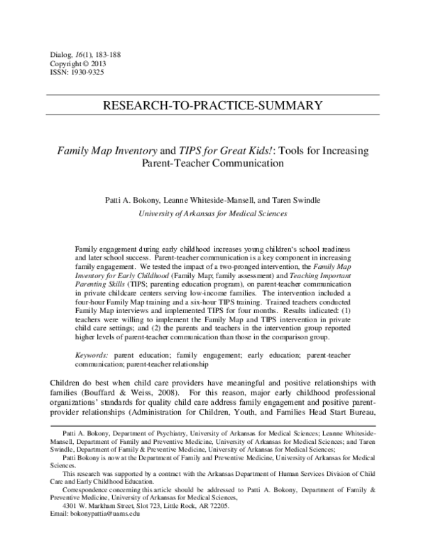 (PDF) Family Map Inventory and TIPS for Great Kids!: Tools for ...