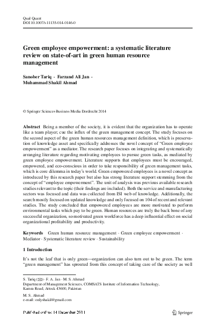 (PDF) Green employee empowerment: a systematic literature review on ...