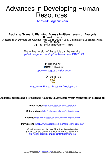 (PDF) Applying Scenario Planning Across Multiple Levels of Analysis (PDF) Applying Scenario Planning Across Multiple Levels of Analysis