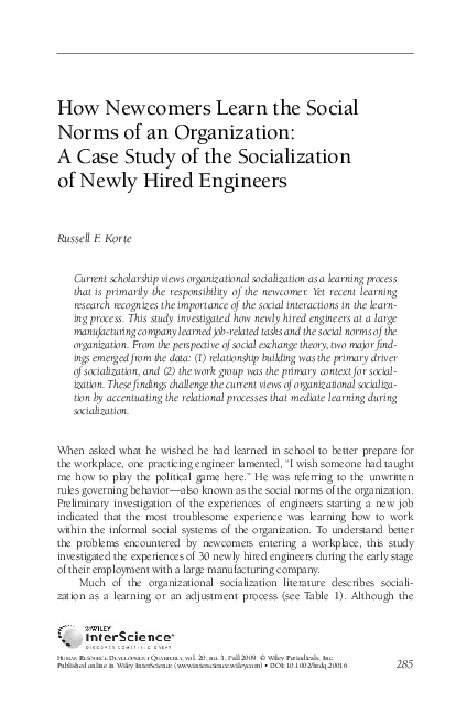 (PDF) How newcomers learn the social norms of an organization: A case ...