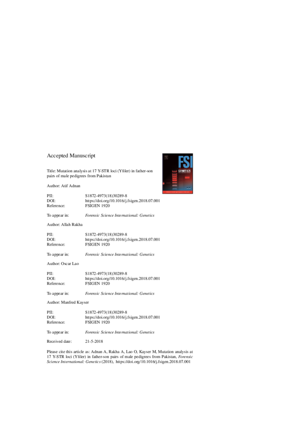 (PDF) Mutation analysis at 17 Y-STR loci (Yfiler) in father-son pairs ...