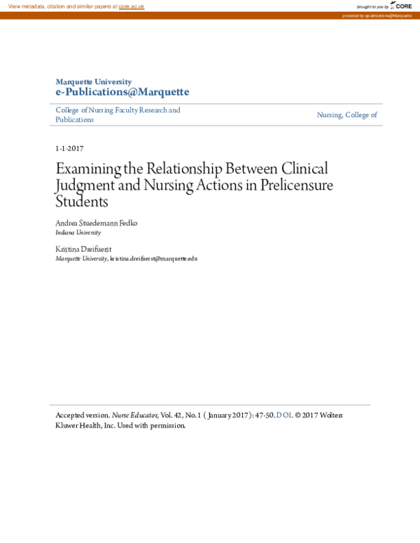 (PDF) Examining the Relationship Between Clinical Judgment and Nursing ...