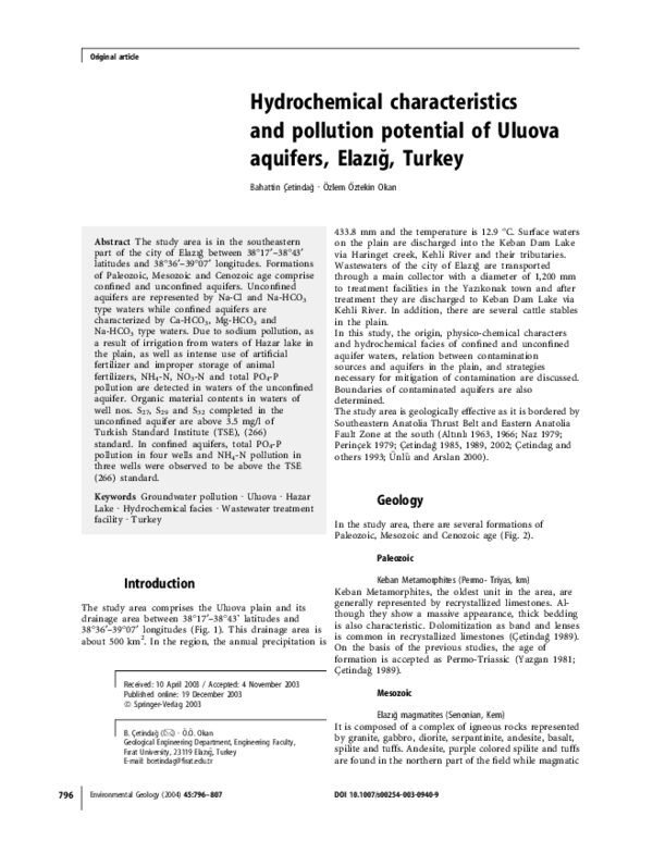 (PDF) Hydrochemical characteristics and pollution potential of Uluova ...