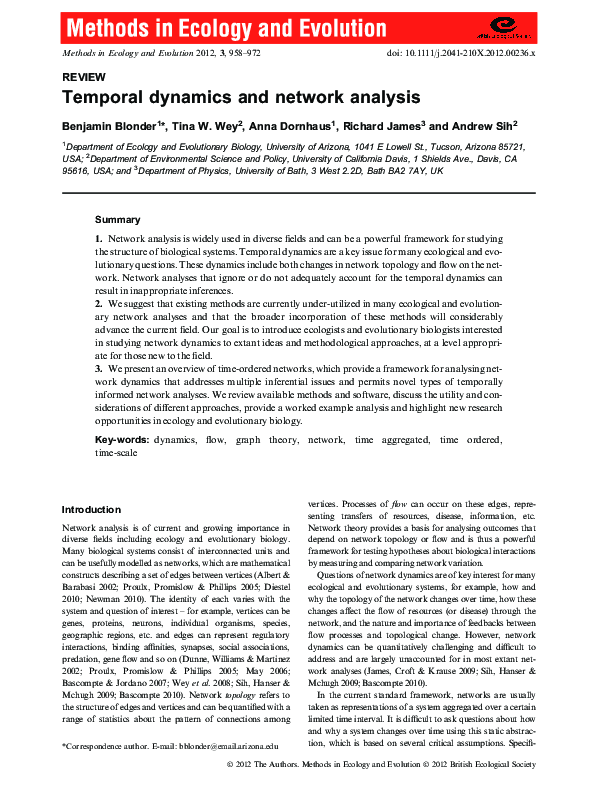 (PDF) Temporal dynamics and network analysis