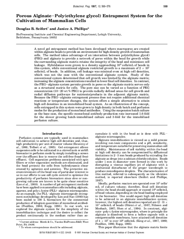 (PDF) Porous Alginate-Poly(ethylene glycol) Entrapment System for the ...