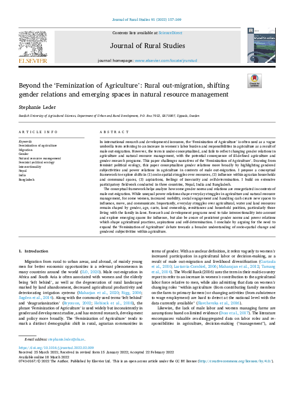 Pdf Reconceptualizing Gender Dynamics In Agriculture And Migration