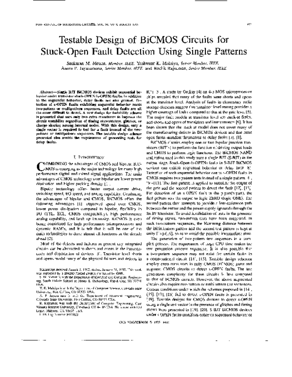 (PDF) Testable design of BiCMOS circuits for stuck-open fault detection ...