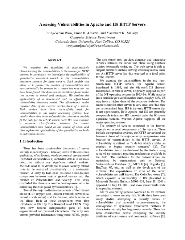 (PDF) Assessing Vulnerabilities in Apache and IIS HTTP Servers