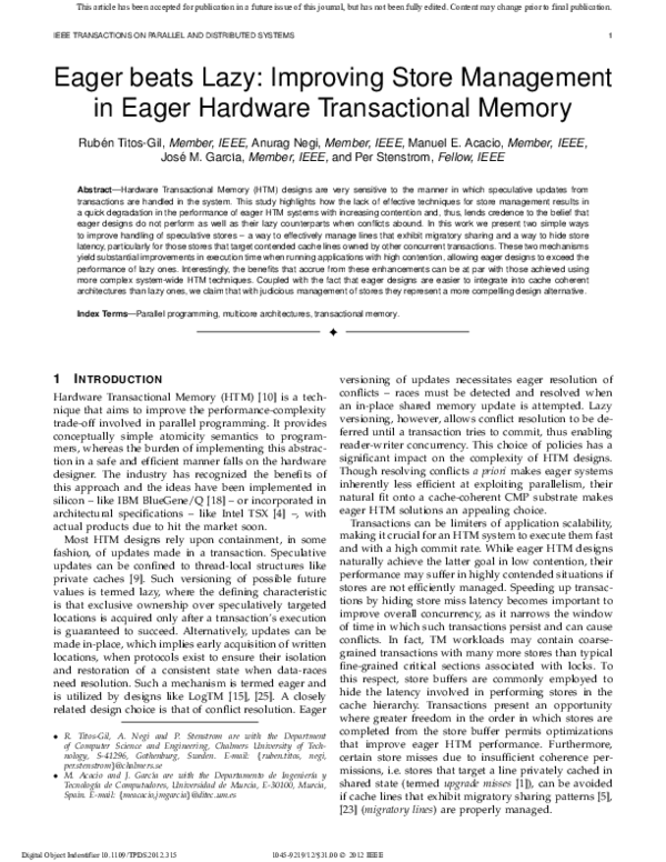 (PDF) Eager Beats Lazy: Improving Store Management in Eager Hardware Transactional Memory