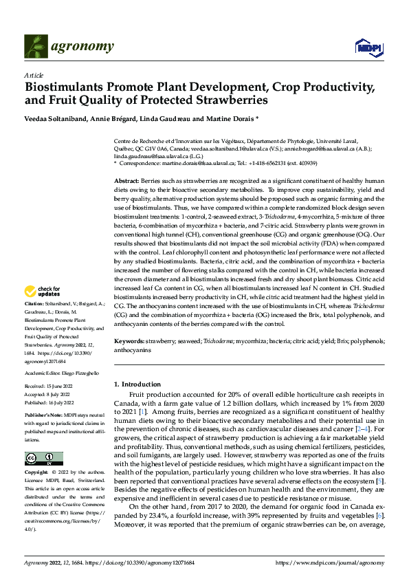 (PDF) Biostimulants Promote Plant Development, Crop Productivity, and Fruit Quality of Protected ...