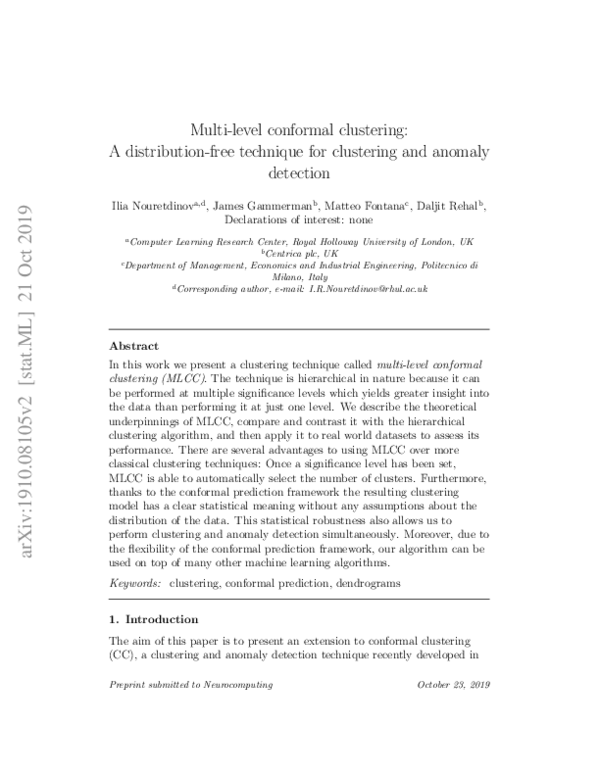 (PDF) Multi-level conformal clustering: A distribution-free technique ...