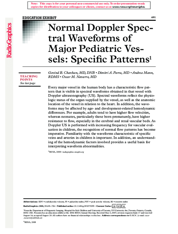 Pdf Normal Doppler Spectral Waveforms Of Major Pediatric Vessels