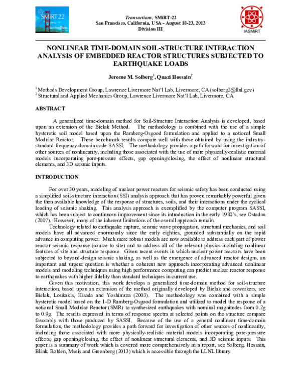 (PDF) Nonlinear time-domain soil–structure interaction analysis of embedded reactor structures ...