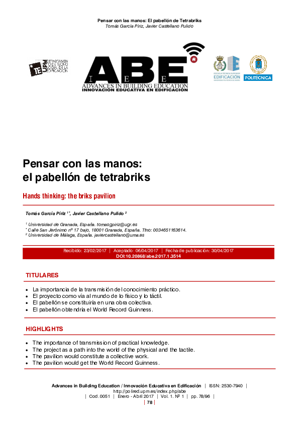 (PDF) Pensar con las manos: el pabellón de tetrabriks = Hands thinking ...