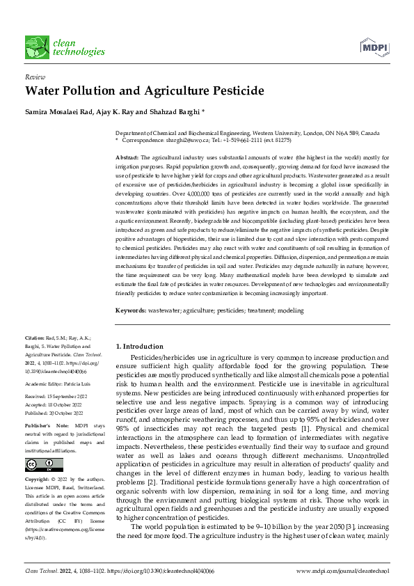 (PDF) Water Pollution and Agriculture Pesticide