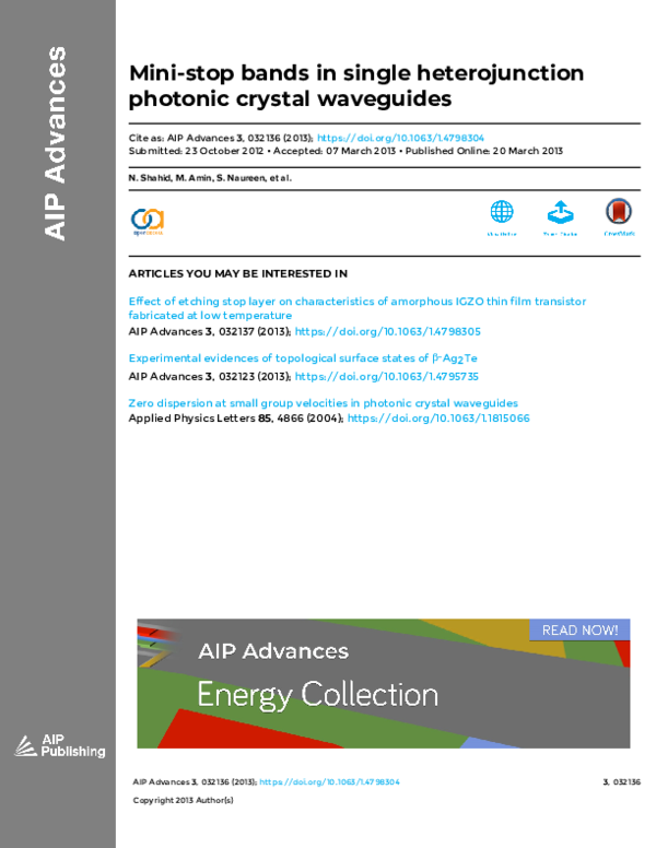 (PDF) Mini-stop bands in single heterojunction photonic crystal waveguides