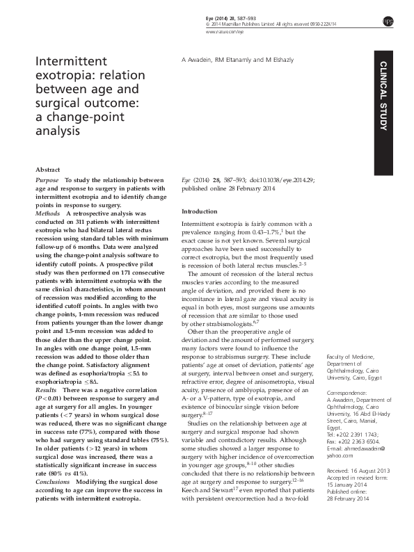 (PDF) Intermittent exotropia: relation between age and surgical outcome ...