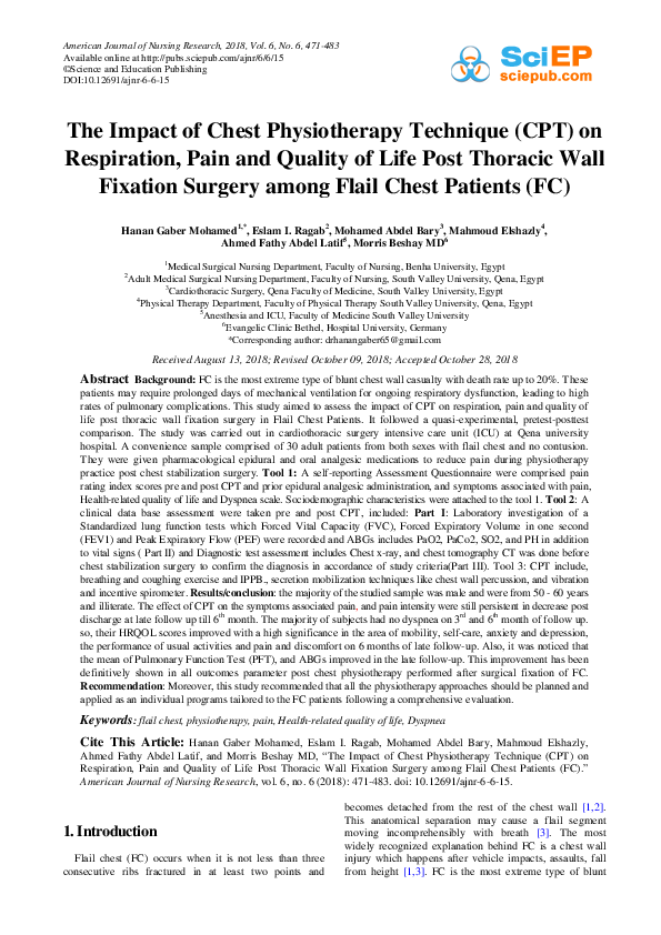 (PDF) The Impact of Chest Physiotherapy Technique (CPT) on Respiration, Pain and Quality of Life ...