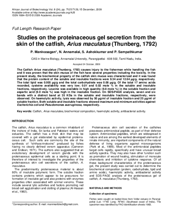 (PDF) Studies on the proteinaceous gel secretion from the skin of the ...