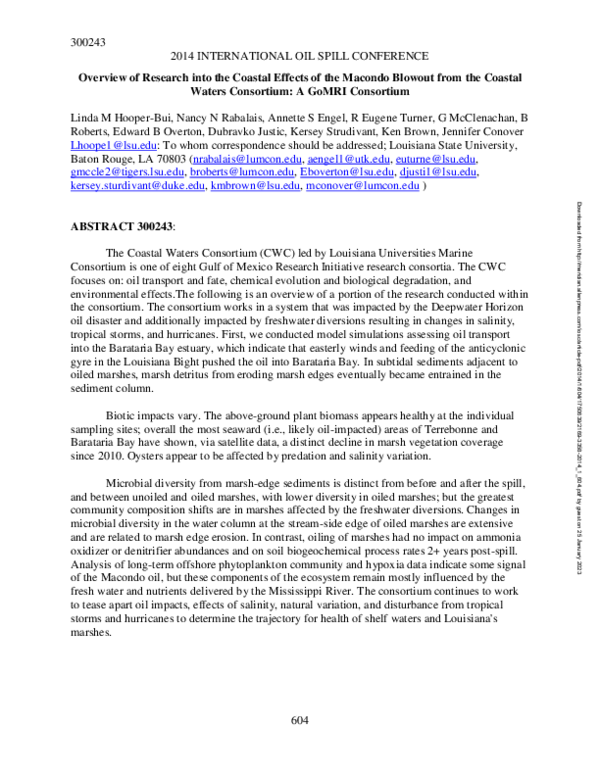 (PDF) Overview of Research into the Coastal Effects of the Macondo ...