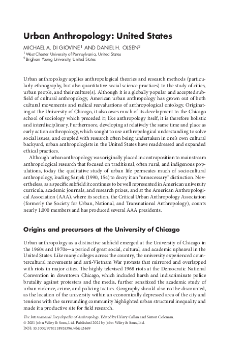 (PDF) Urban Anthropology: United States