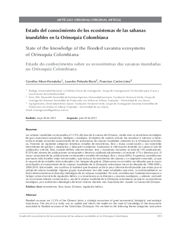 (PDF) Estado del conocimiento de los ecosistemas de las sabanas inundables en la Orinoquia ...