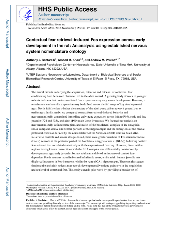 (PDF) Contextual fear retrieval-induced Fos expression across early ...