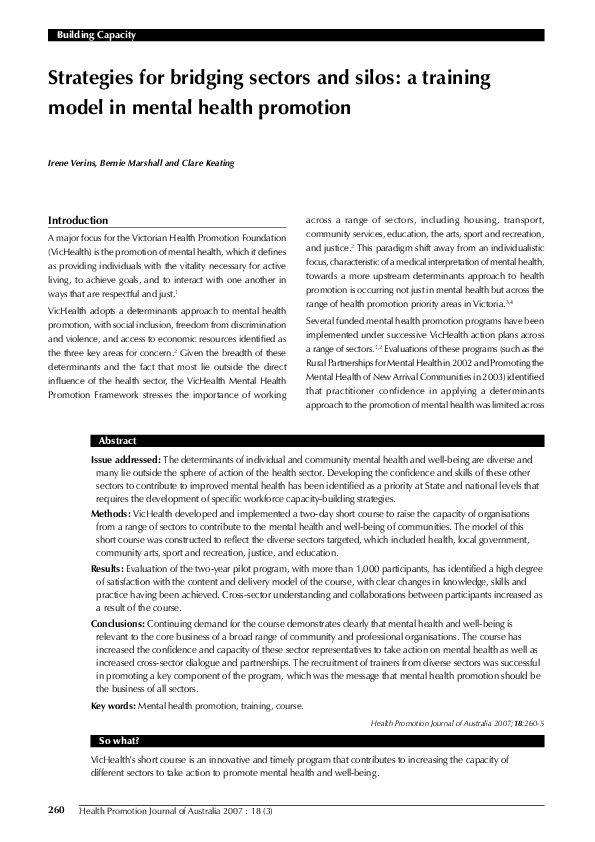 (PDF) Strategies for bridging sectors and silos: a training model in ...