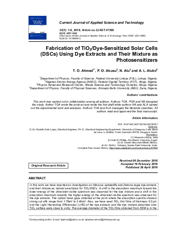(PDF) Fabrication of TiO2/Dye-Sensitized Solar Cells (DSCs) Using Dye ...