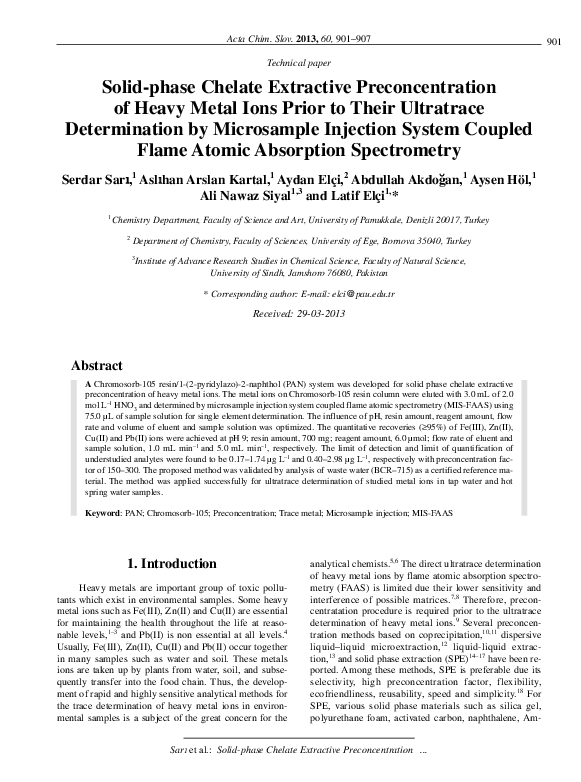 Pdf Solid Phase Chelate Extractive Preconcentration Of Heavy Metal Ions Prior To Their