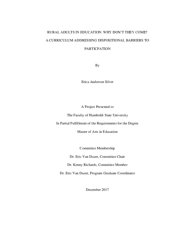 (PDF) Rural adults in education: why don't they come? a curriculum ...