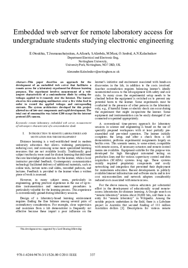 (PDF) Embedded web server for remote laboratory access for ...