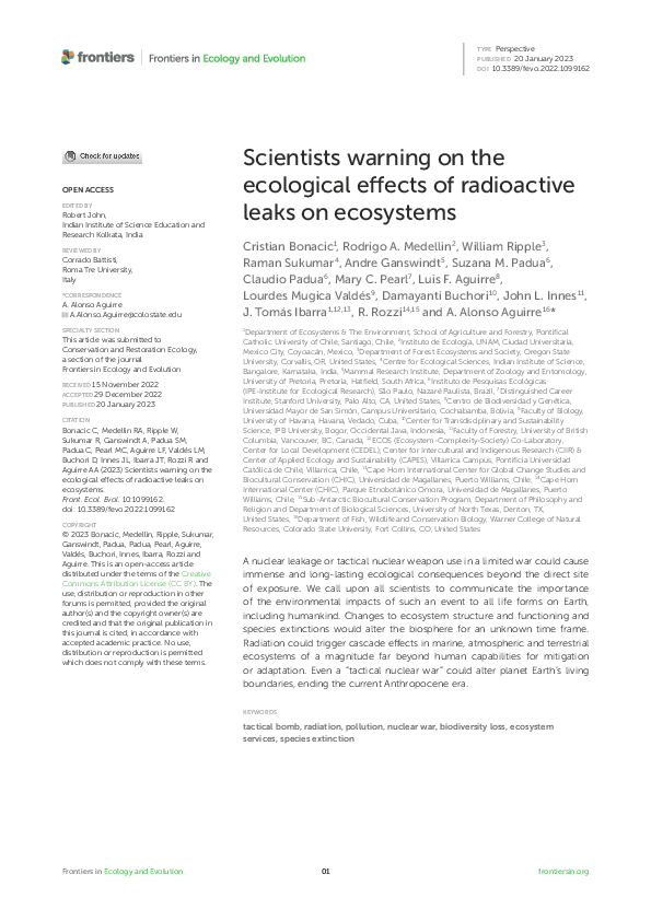 (PDF) Scientists warning on the ecological effects of radioactive leaks on ecosystems