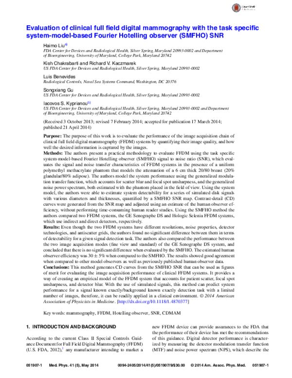 (PDF) Evaluation of clinical full field digital mammography with the ...