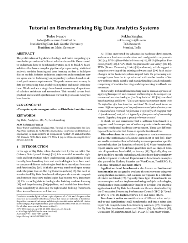 (PDF) Tutorial on Benchmarking Big Data Analytics Systems