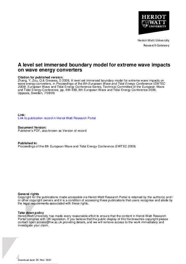 (PDF) A level set immersed boundary model for extreme wave impacts on ...