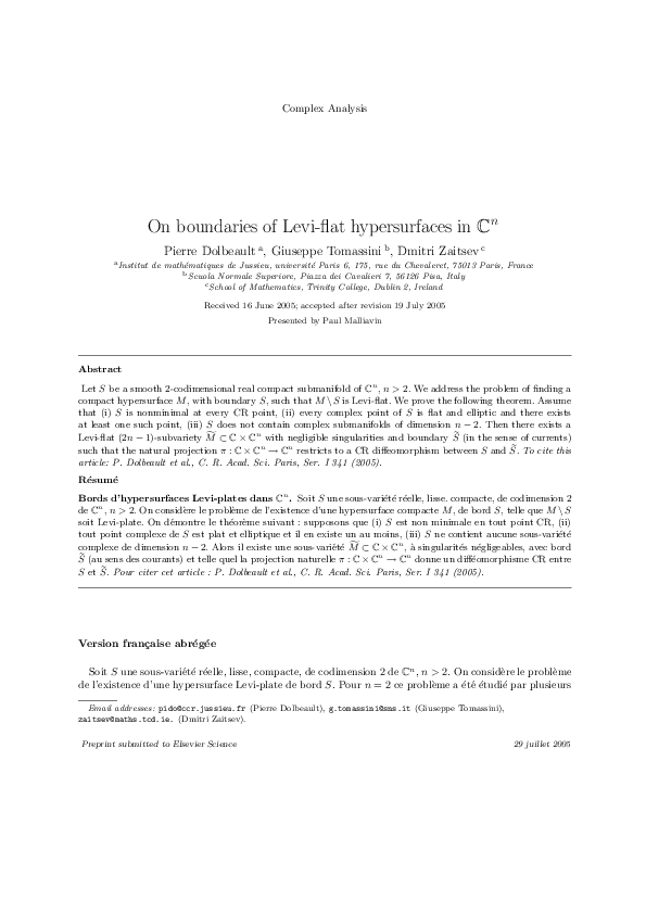 (PDF) On boundaries of Levi-flat hypersurfaces in