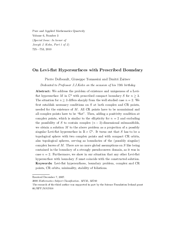 (PDF) On Levi-flat Hypersurfaces with Prescribed Boundary