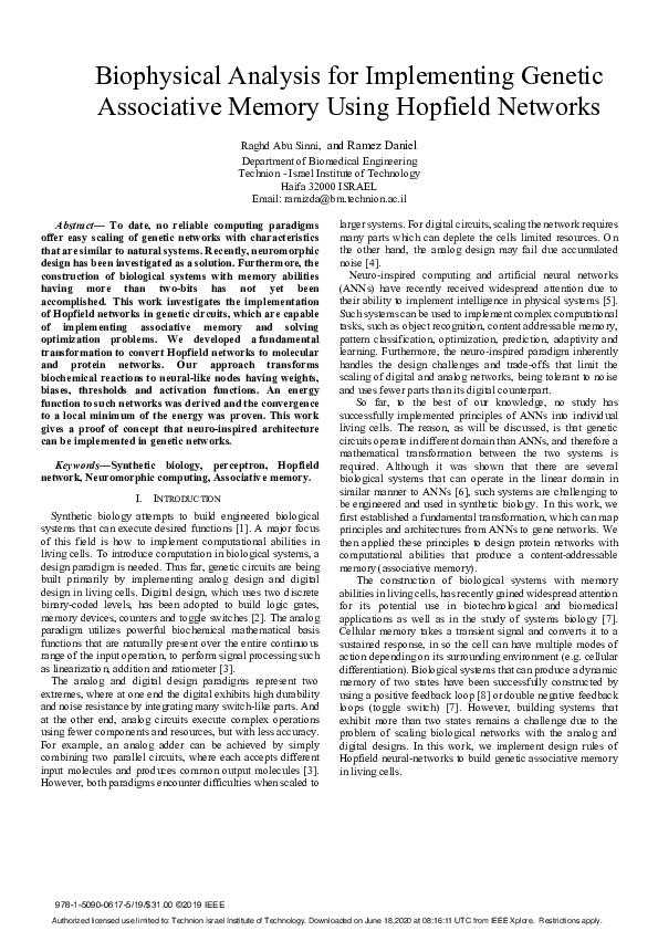 (PDF) Genetic Associative Memory with Hopfield Networks