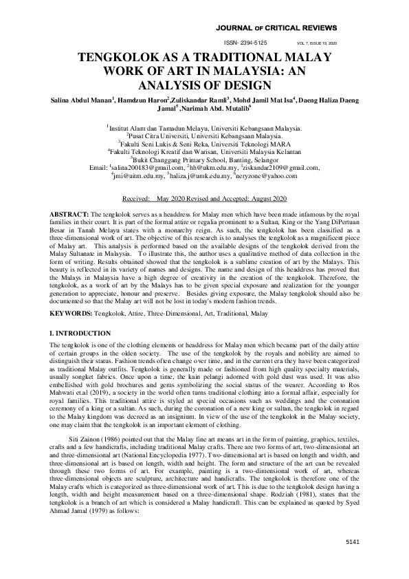 (PDF) TENGKOLOK AS A TRADITIONAL MALAY WORK OF ART IN MALAYSIA: AN ...