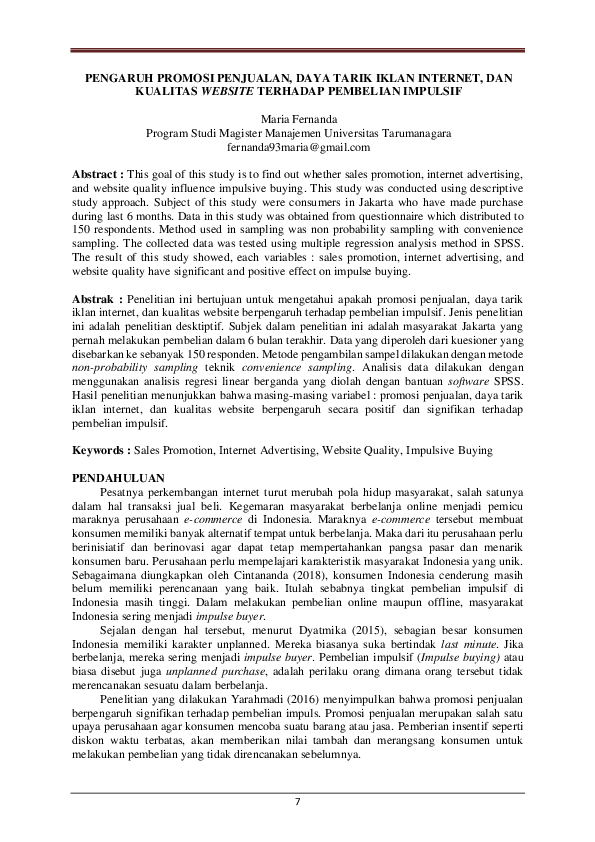 (PDF) Pengaruh Promosi Penjualan, Daya Tarik Iklan Internet, dan Kualitas Website Terhadap ...