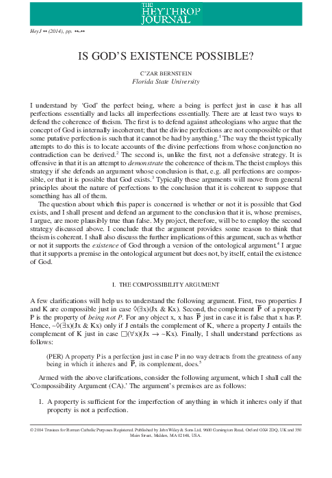(PDF) IS GOD'S EXISTENCE POSSIBLE?