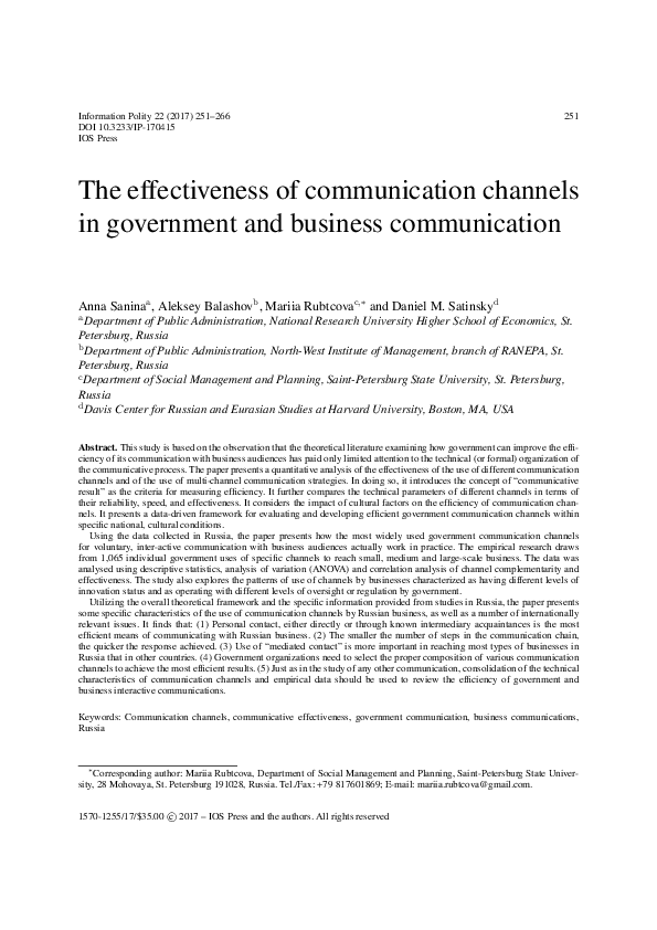 (PDF) The effectiveness of communication channels in government and ...
