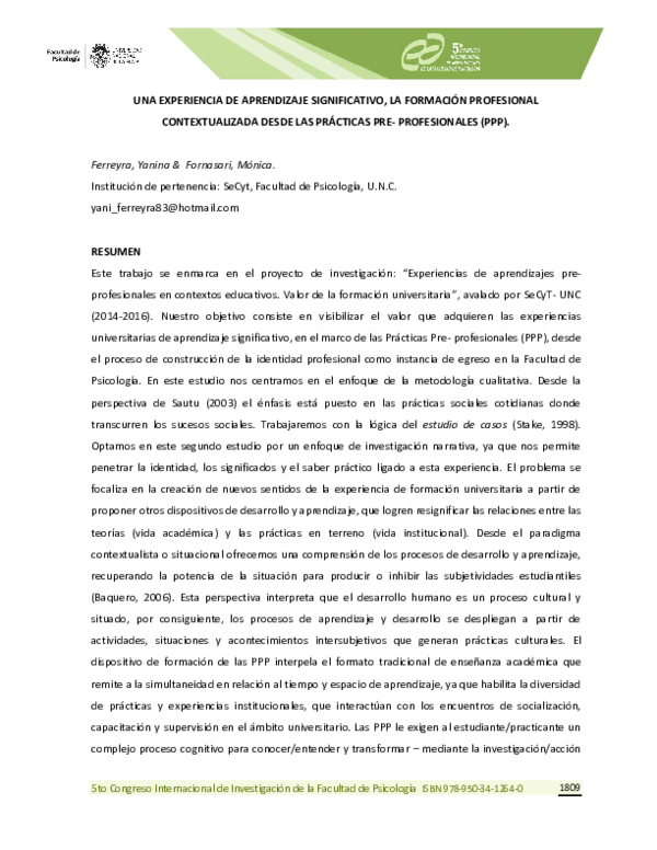 (PDF) Una experiencia de aprendizaje significativo, la formación ...