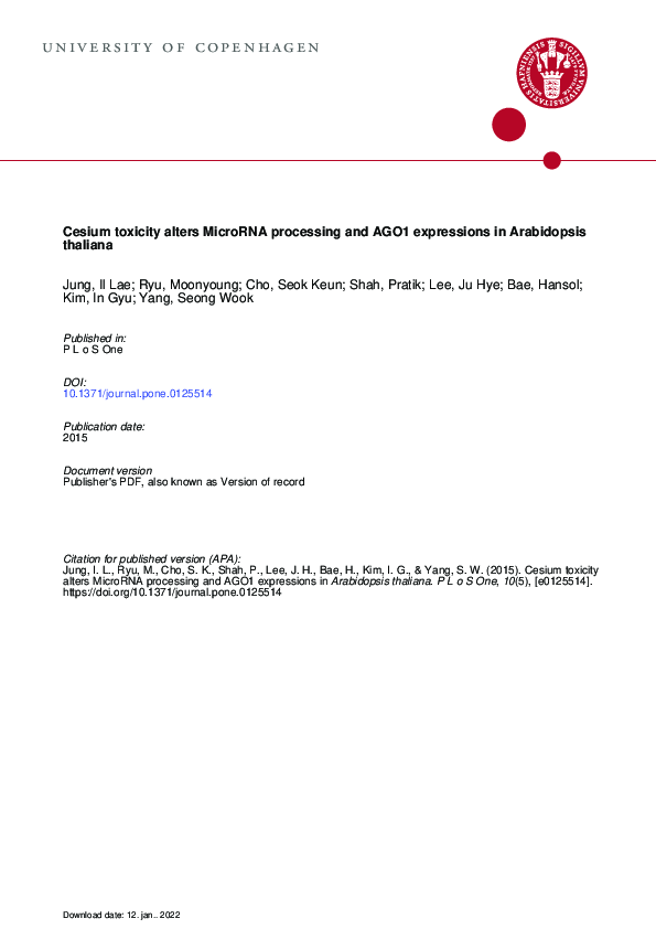 (PDF) RESEARCH ARTICLE Cesium Toxicity Alters MicroRNA Processing and ...