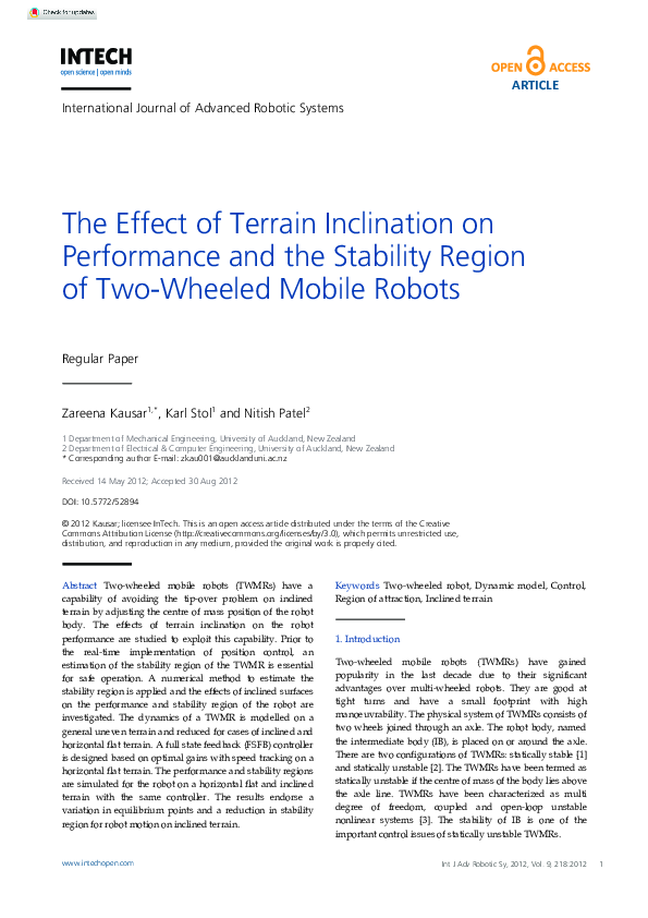(PDF) The Effect of Terrain Inclination on Performance and the Stability Region of Two-Wheeled ...